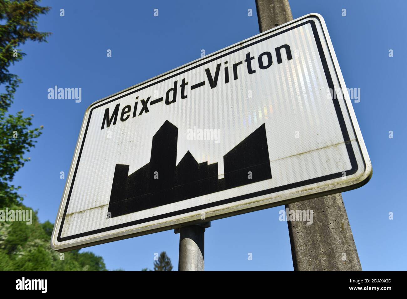 Illustration shows the name of the Meix Devant Virton municipality on a ...