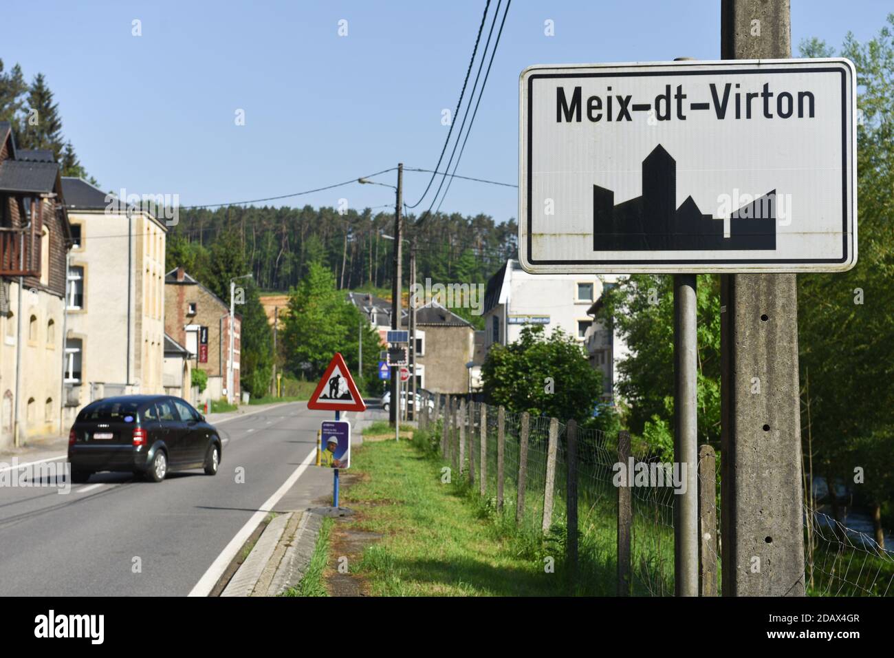 Illustration shows the name of the Meix Devant Virton municipality on a ...