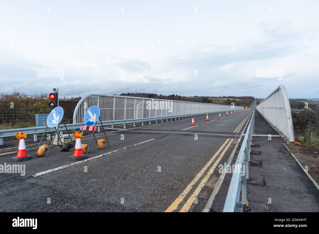 Scammonden bridge November 2020. High inward curving barriers have been ...