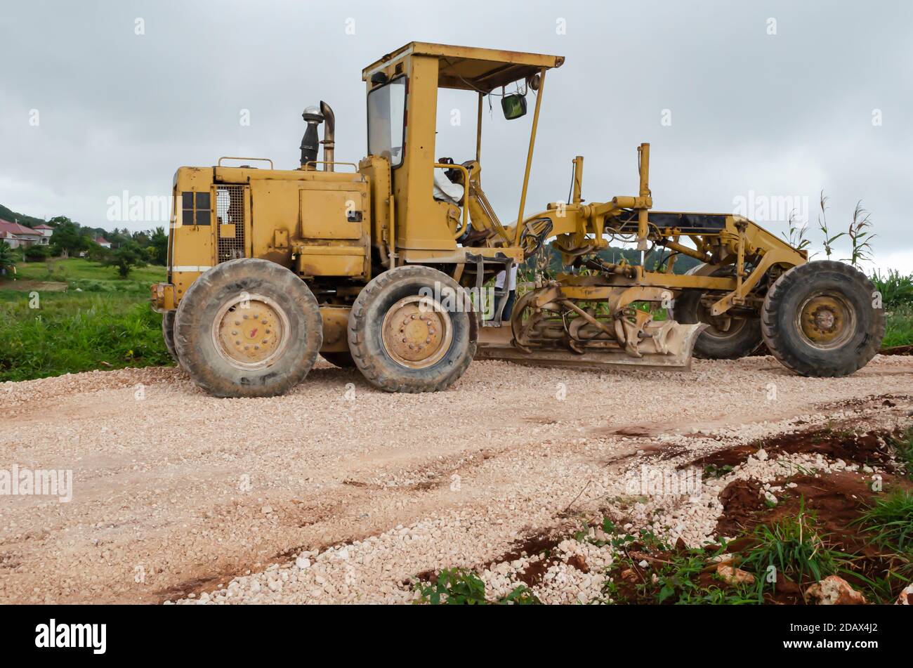 Working Road Construction Grader Stock Photo - Alamy