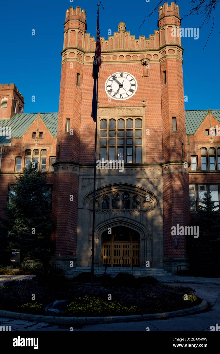 Huge clock on an Idaho College Clock Stock Photo - Alamy