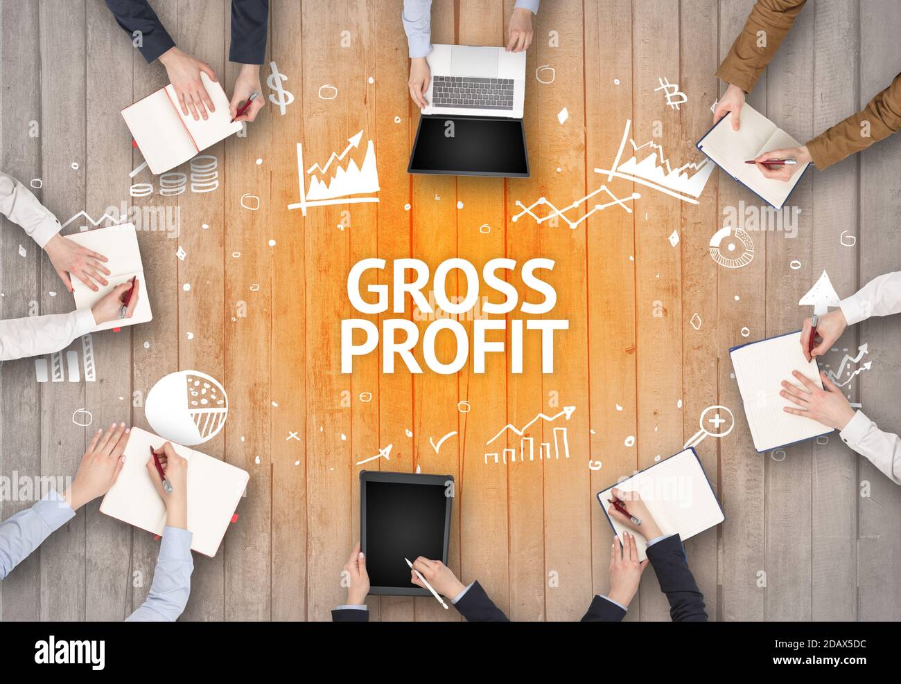 Group of Busy People Working in an Office with GROSS PROFIT inscription ...