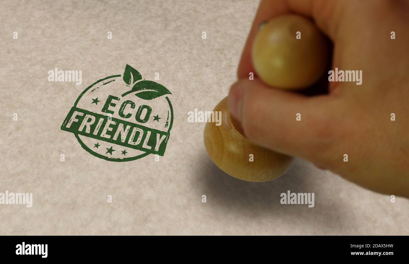 Eco friendly stamp and stamping hand. Sustainable economy, green ...