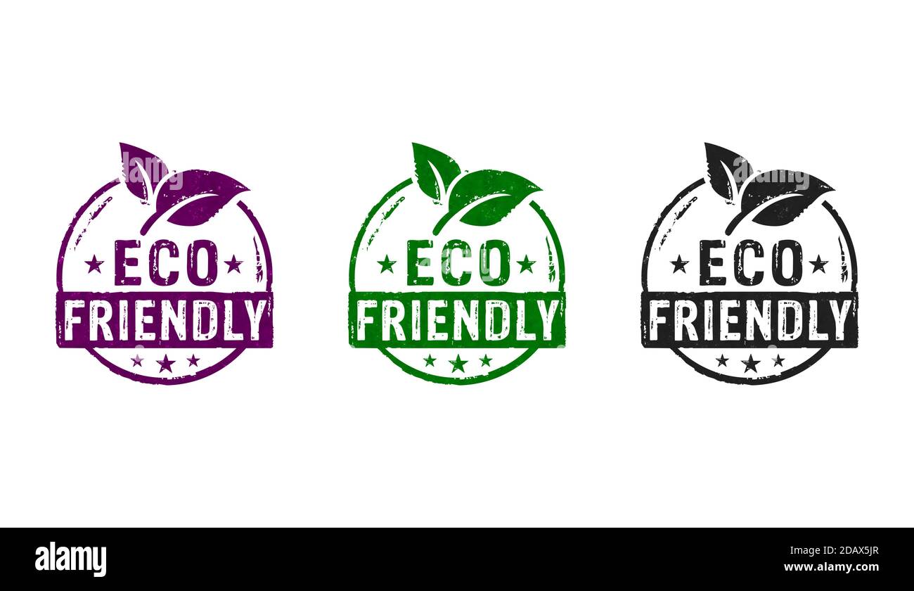 Eco friendly stamp icons in few color versions. Sustainable economy ...