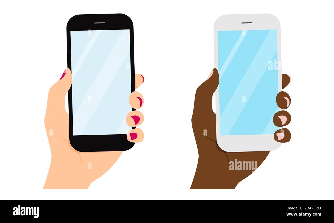 Female Hands Holding Mobile Smartphones Vector Illustration Stock