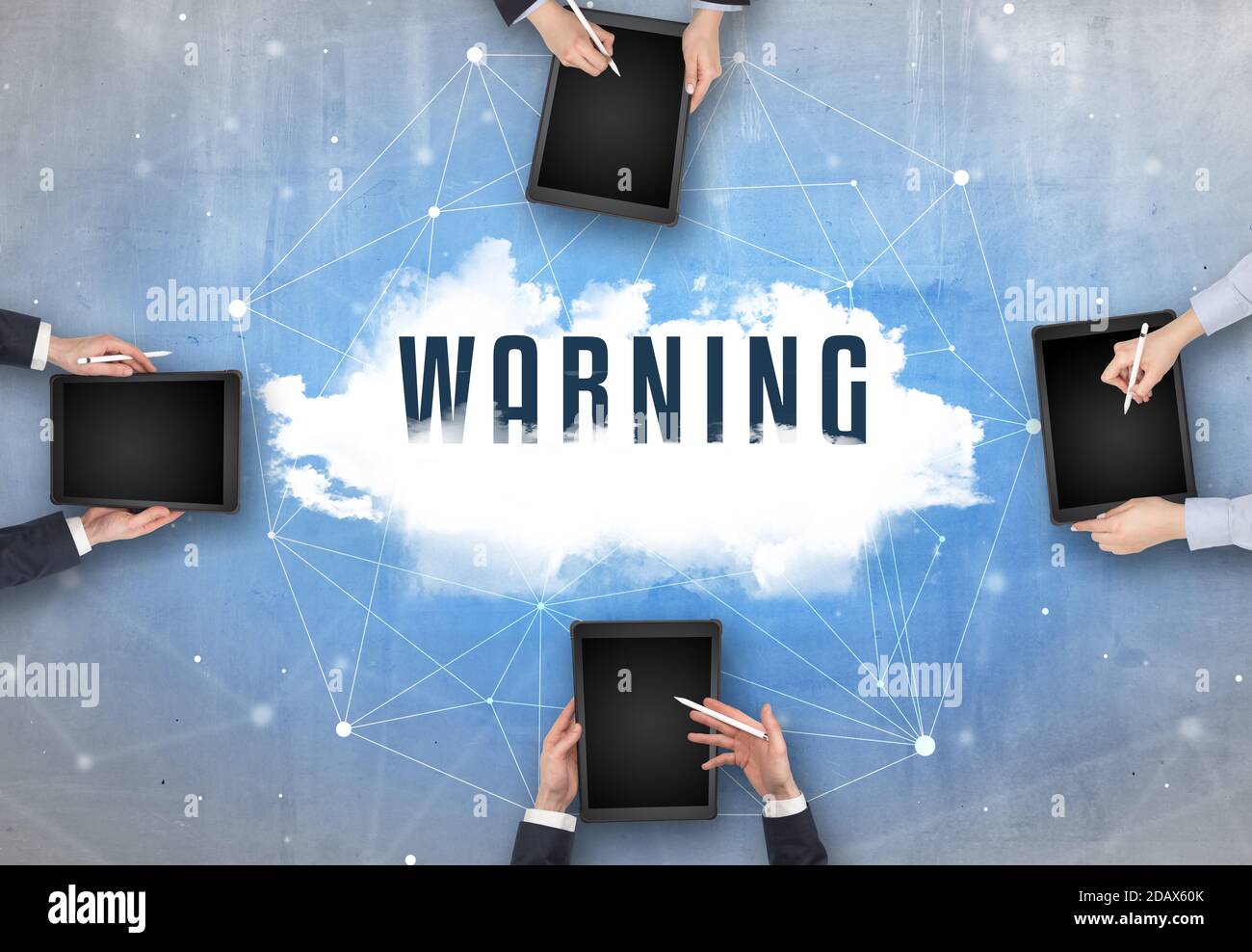 Group of people having a meeting with WARNING insciption, web security ...