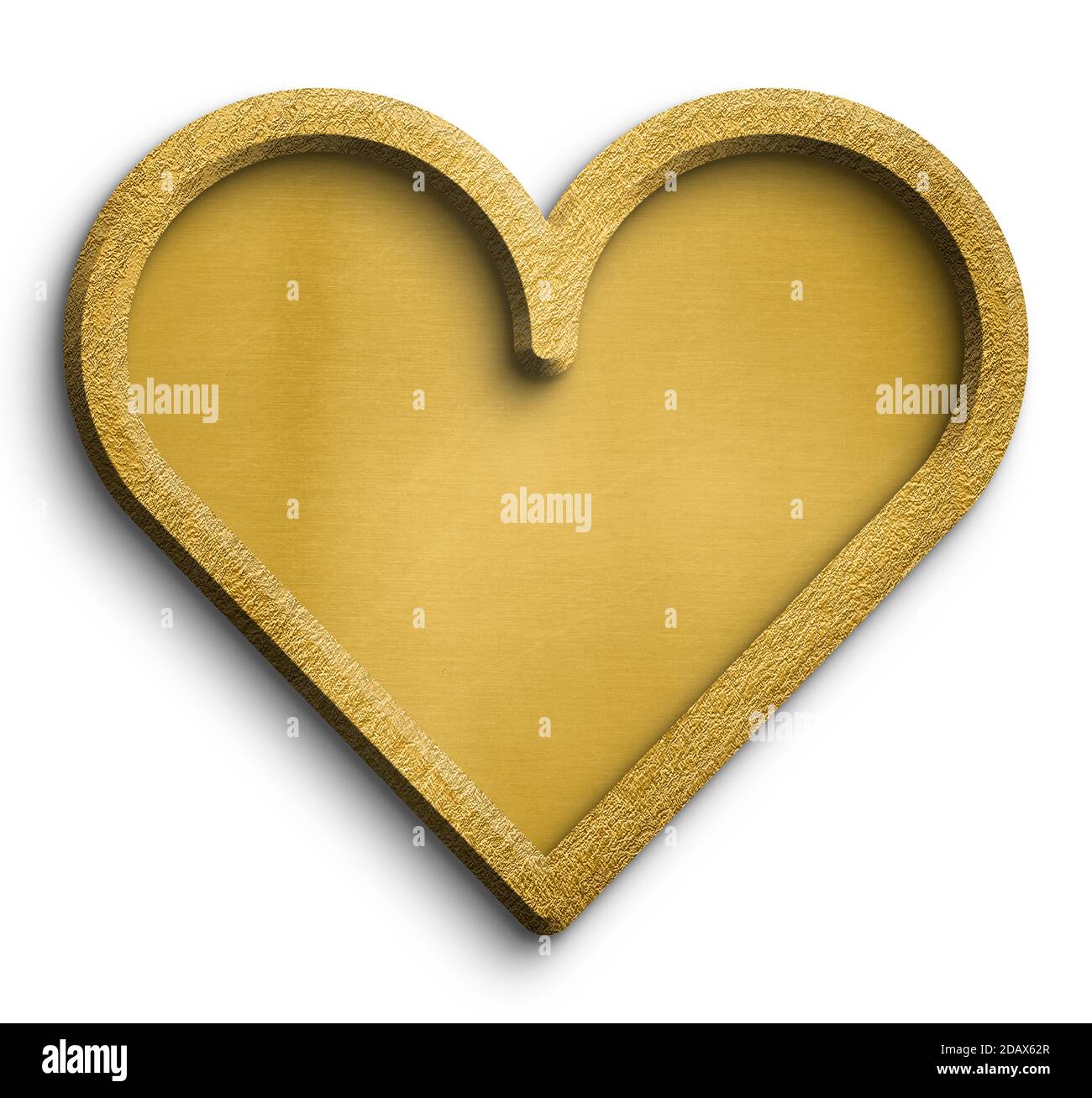 Blank golden sign with heart shape and golden frame isolated on white ...