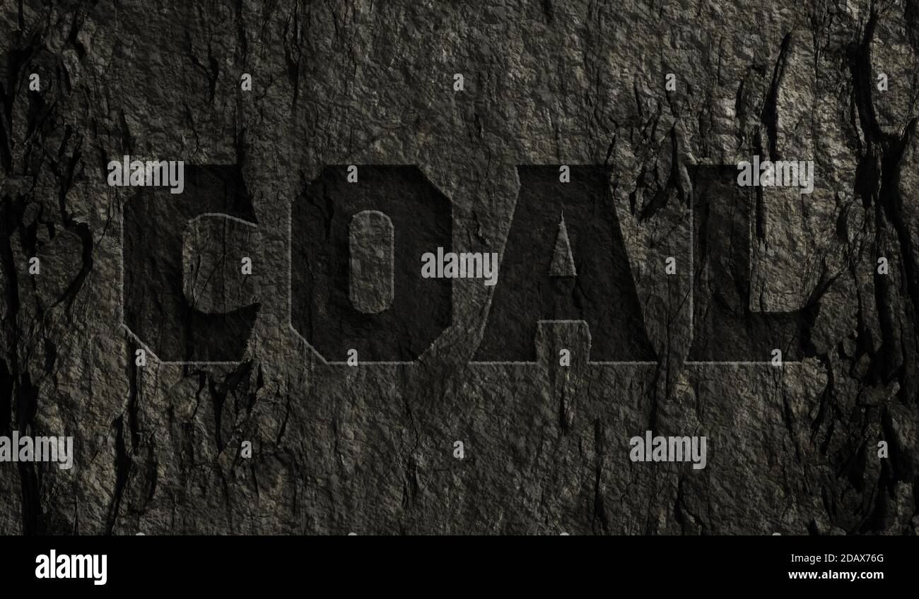 The word Coal in dark rock like wall background. Beautiful detailed ...