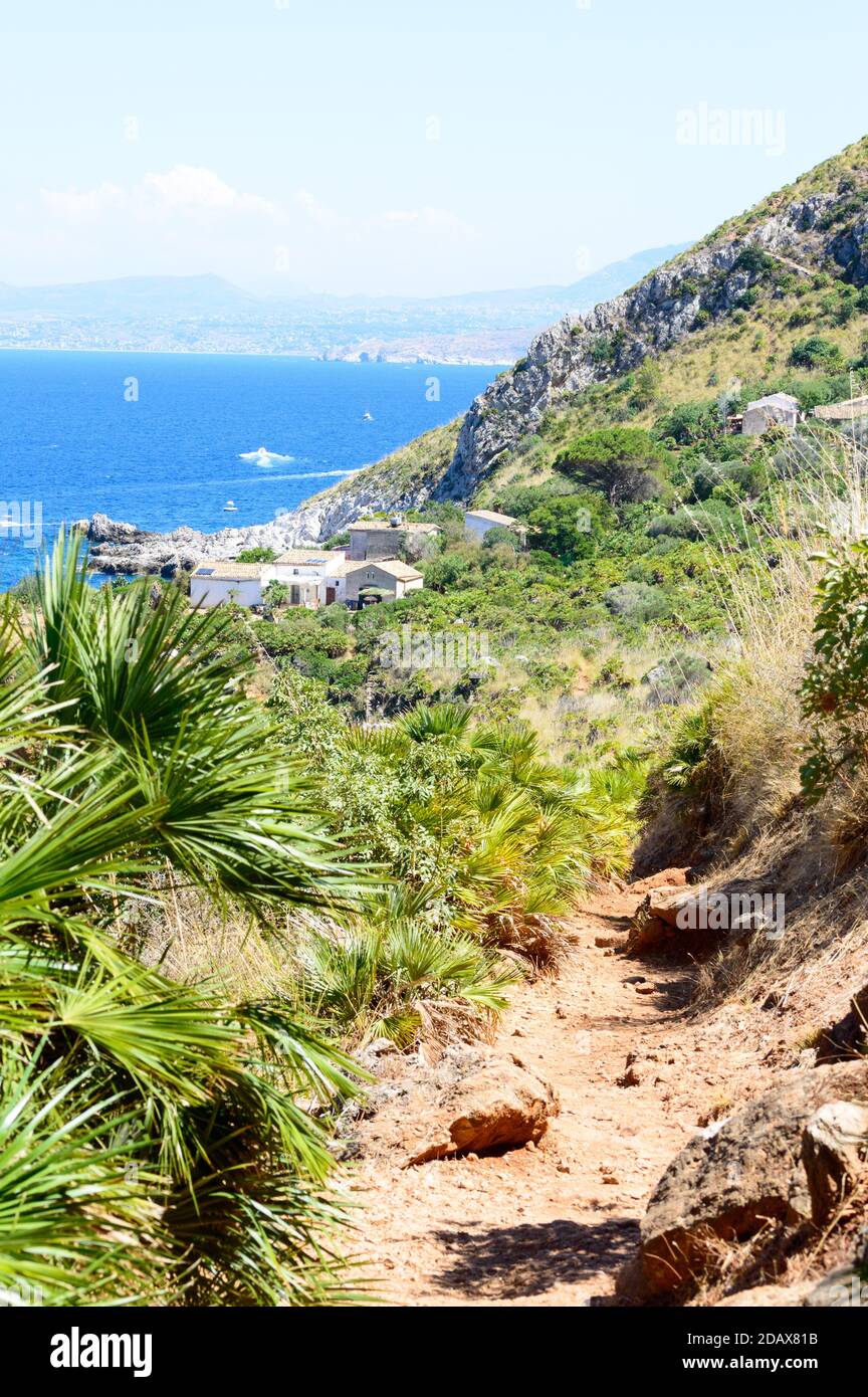 Coastal hiking trail in the Zingaro natural reserve in Sicily Italy ...
