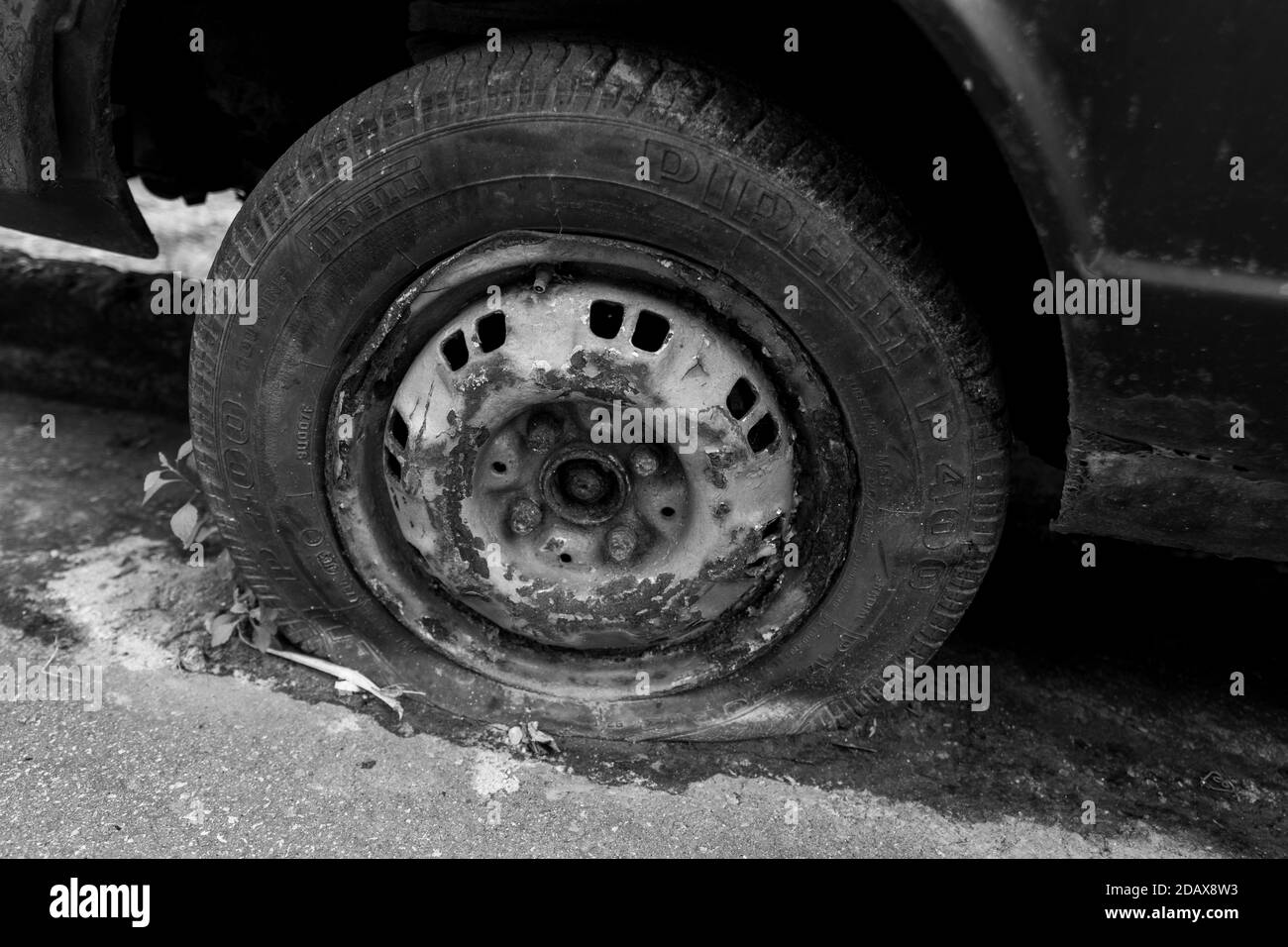 Car tyre burst Black and White Stock Photos & Images - Alamy