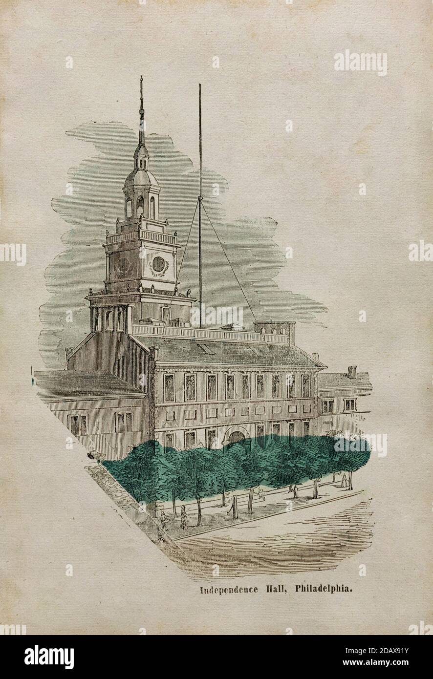 Antique engraving of Independence Hall, Philadelphia, USA. 19th century ...