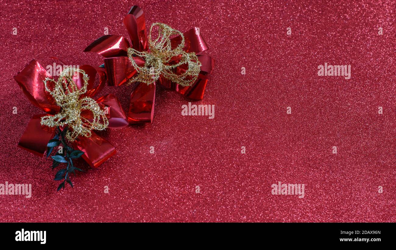 Decorative red with gold flowers on the red sparkle background. Nice ...
