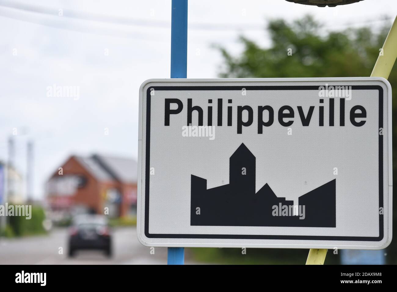 Illustration shows the name of the Philippeville municipality on a road ...