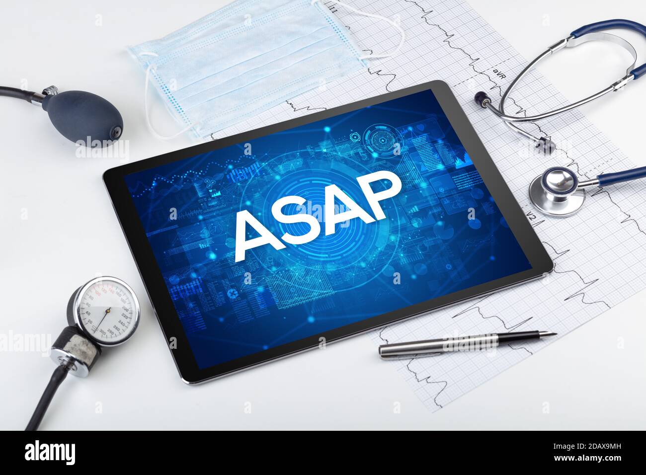 Close-up view of a tablet pc with ASAP abbreviation, medical concept ...