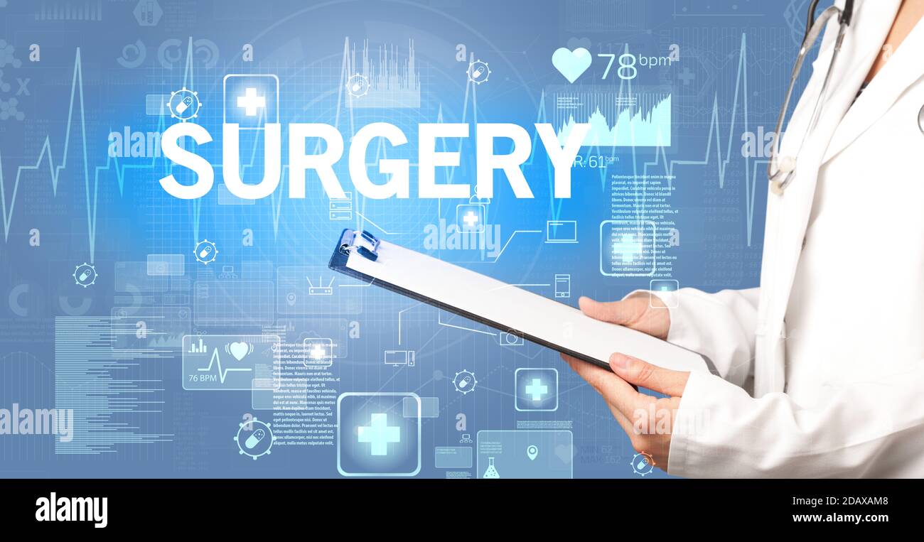 young doctor writing down notes with SURGERY inscription, healthcare ...