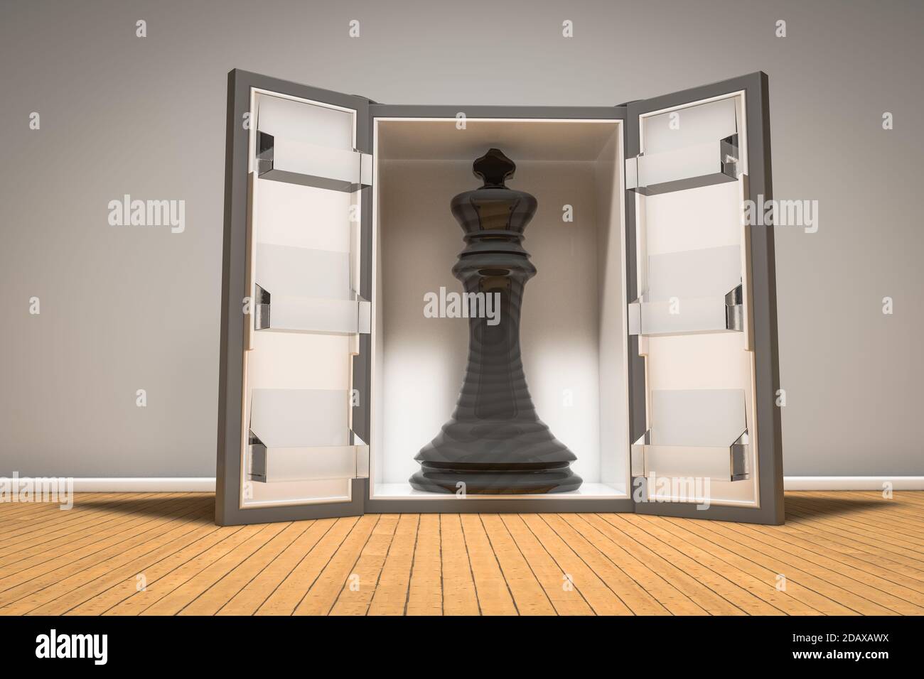 Chess King in fridge on wooden floor. Freeze the leader or leader try ...