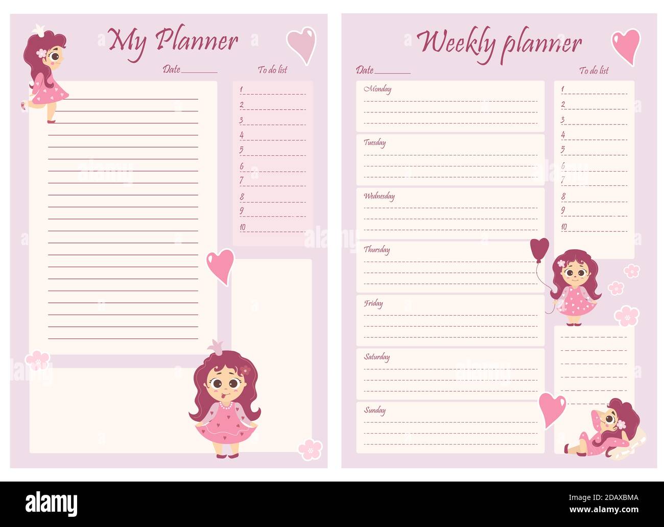 Cute girl planner templates - for a day, a week, a to-do list and a ...
