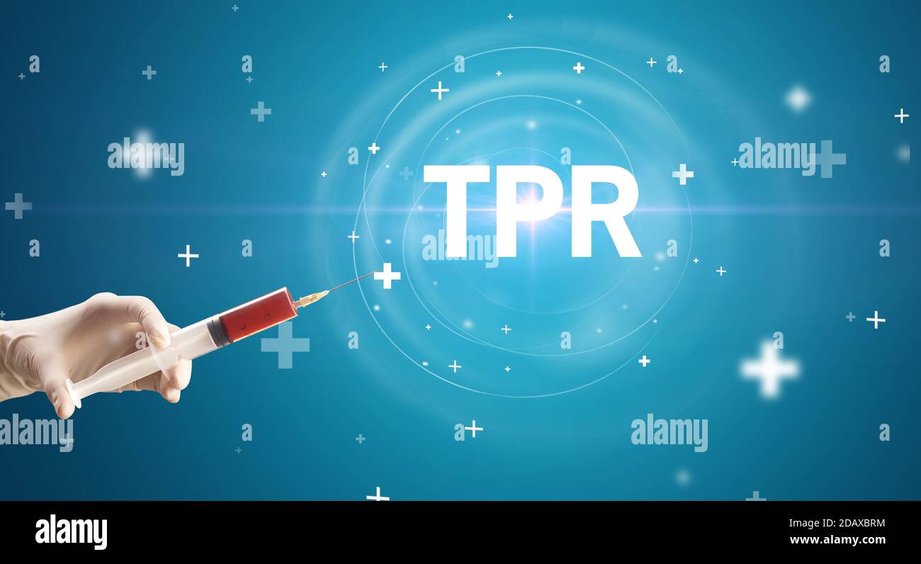 Syringe needle with virus vaccine and TPR abbreviation, antidote ...