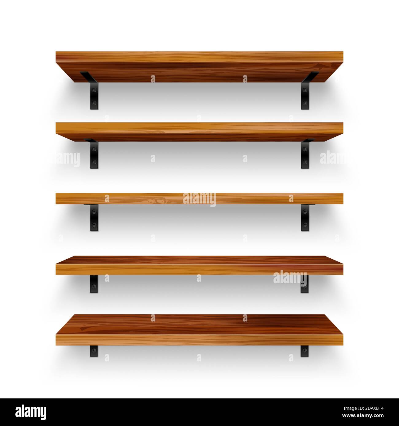 Realistic empty wooden store shelves set. Product shelf with wood ...