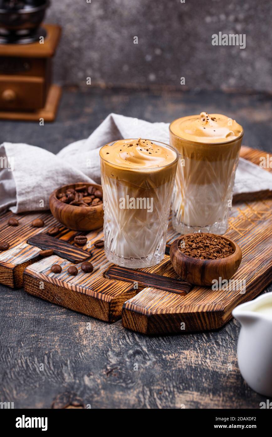 Dalgona whipped coffee with milk Stock Photo - Alamy