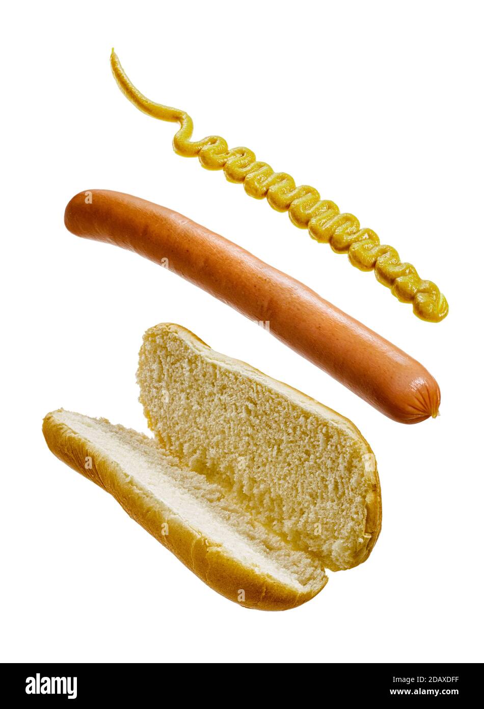 Hot dog ingredients floating isolated Stock Photo - Alamy