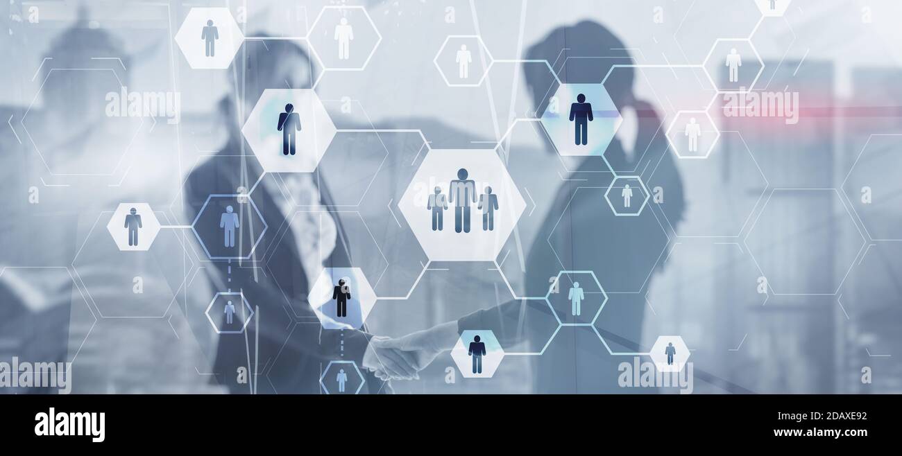 Banner recruitment concept on double exposure mixed media background ...