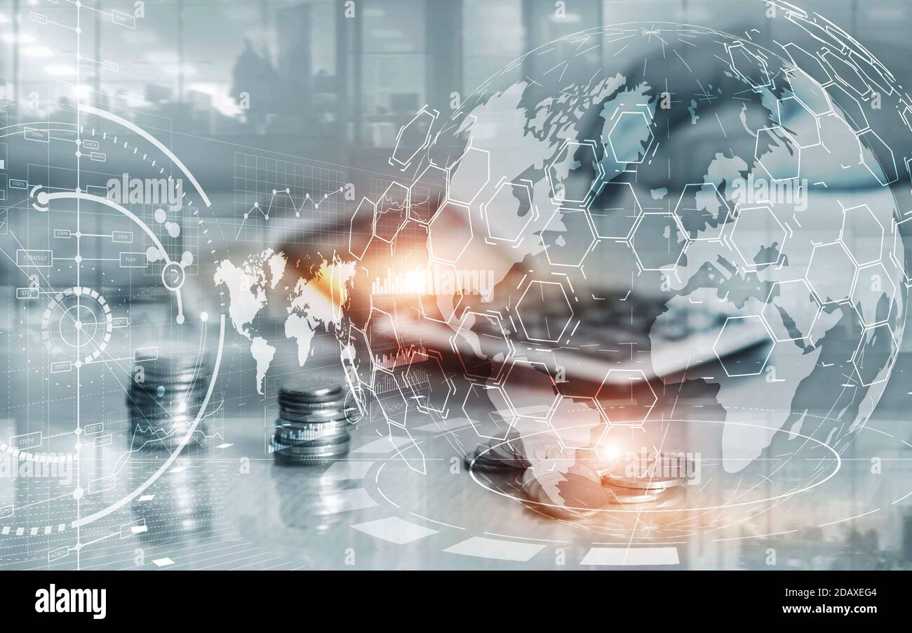 Business Finance concept Double Exposure Trading Stock Control panel ...