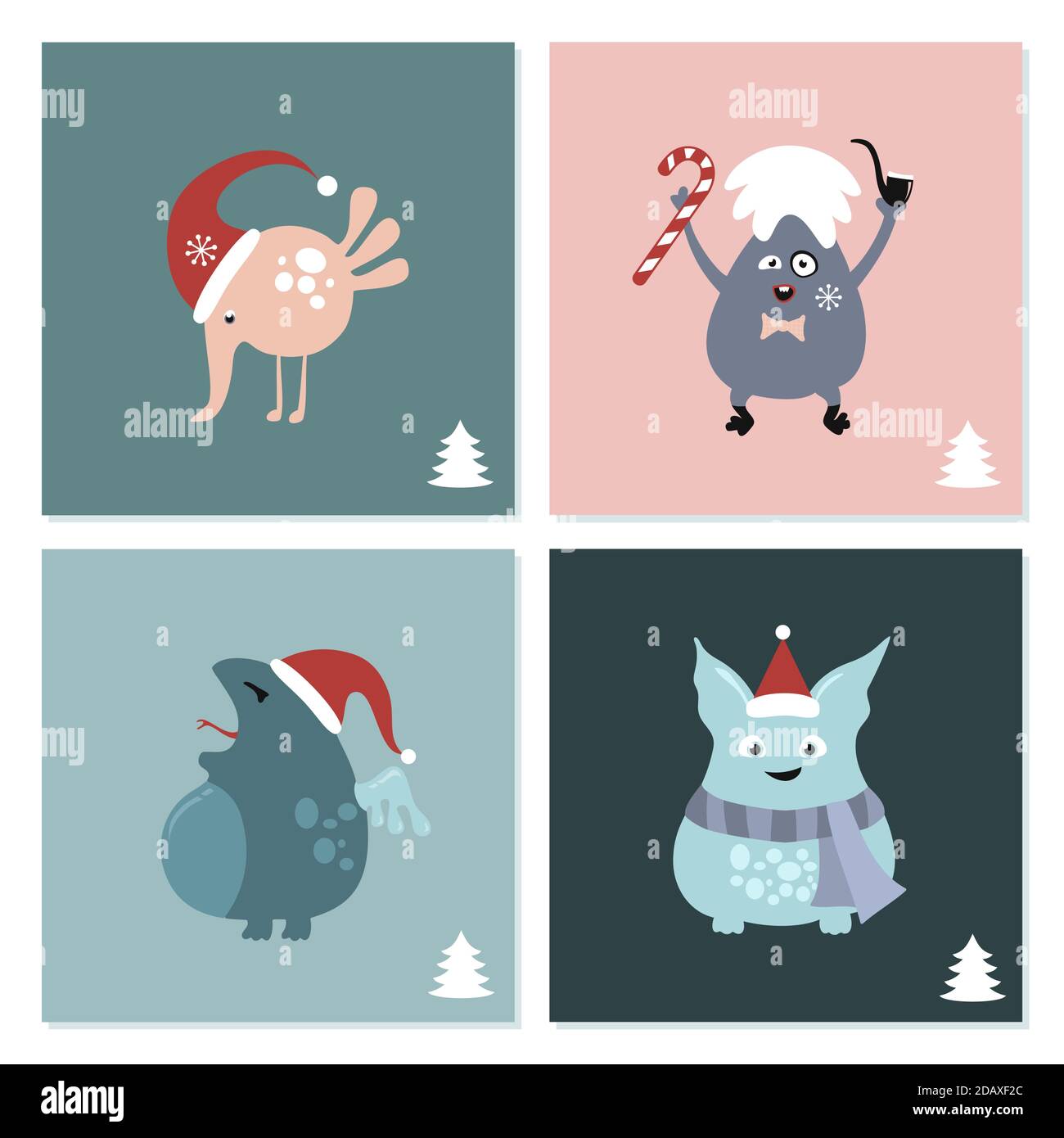 Cute winter holidays monsters set. Funny fantasy creatures Stock Vector ...