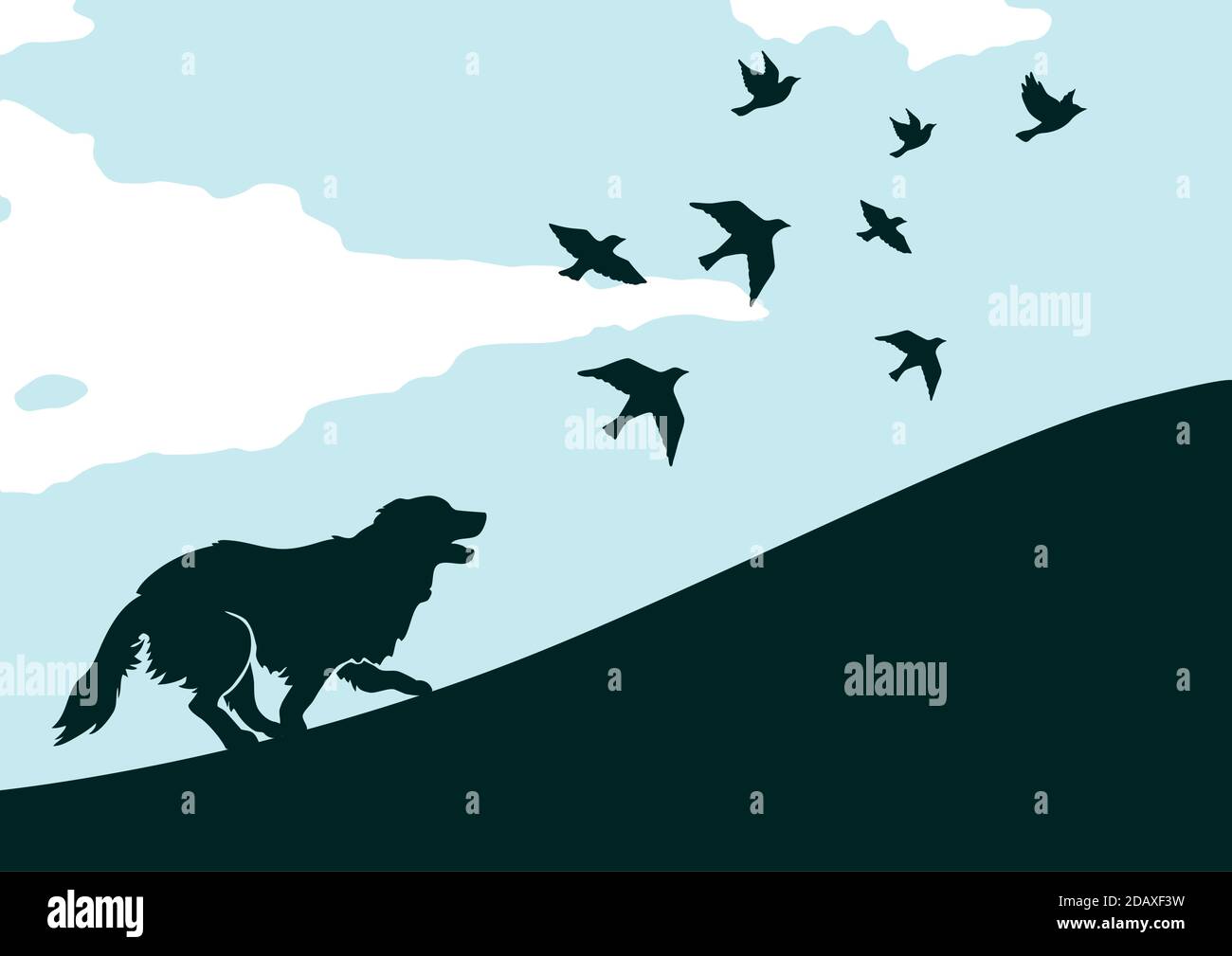 Illustration of running dog with birds Stock Vector Image & Art - Alamy