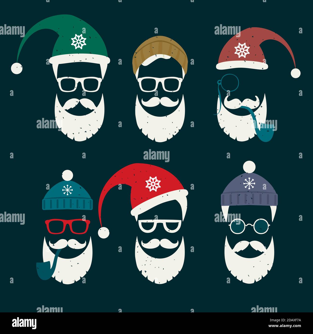 Vector set of faces with Santa hats, mustache and beards. Various ...