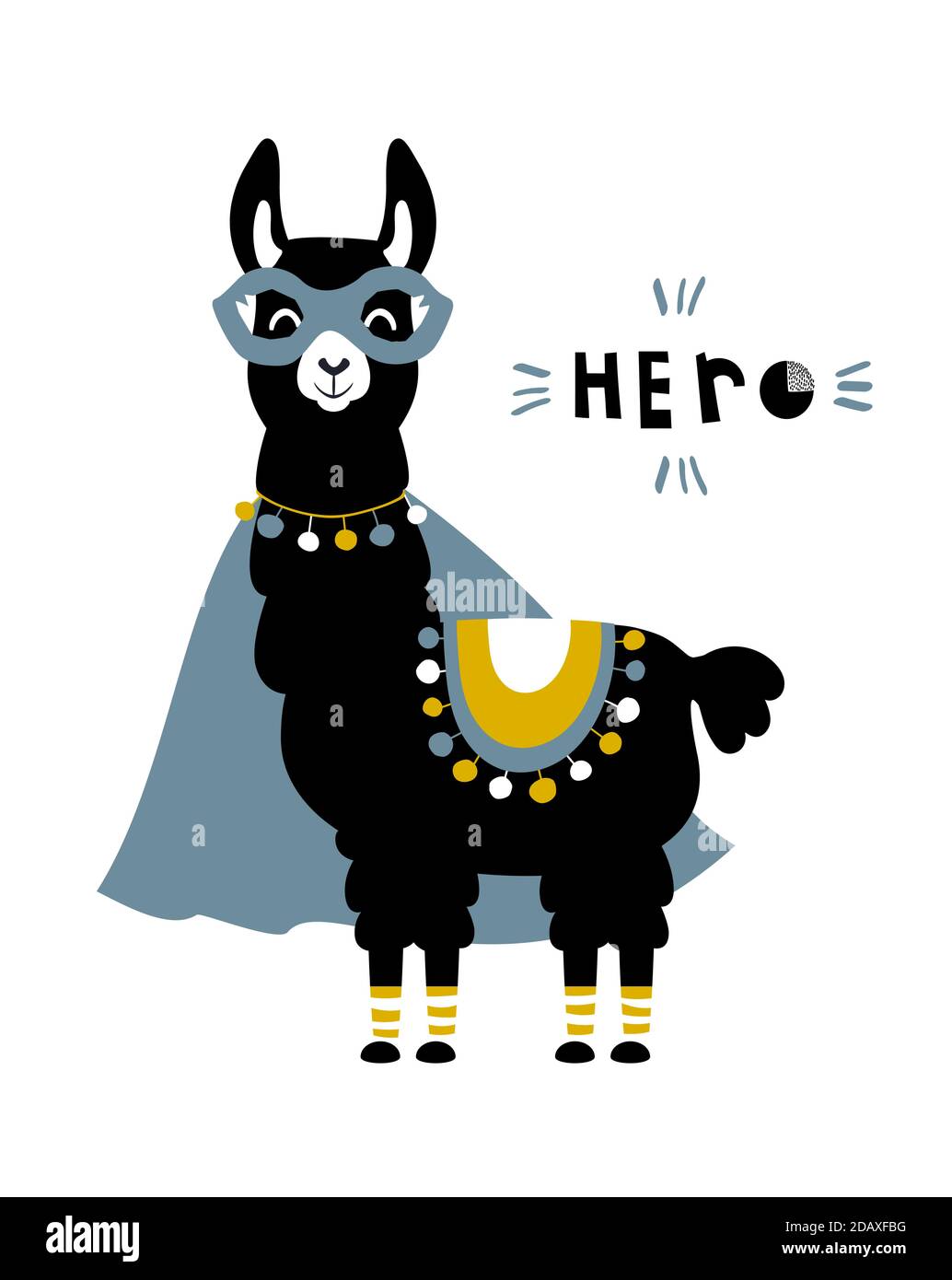 Cute hand drawn llama hero in a mask stock illustration. Peru, Alpaca ...