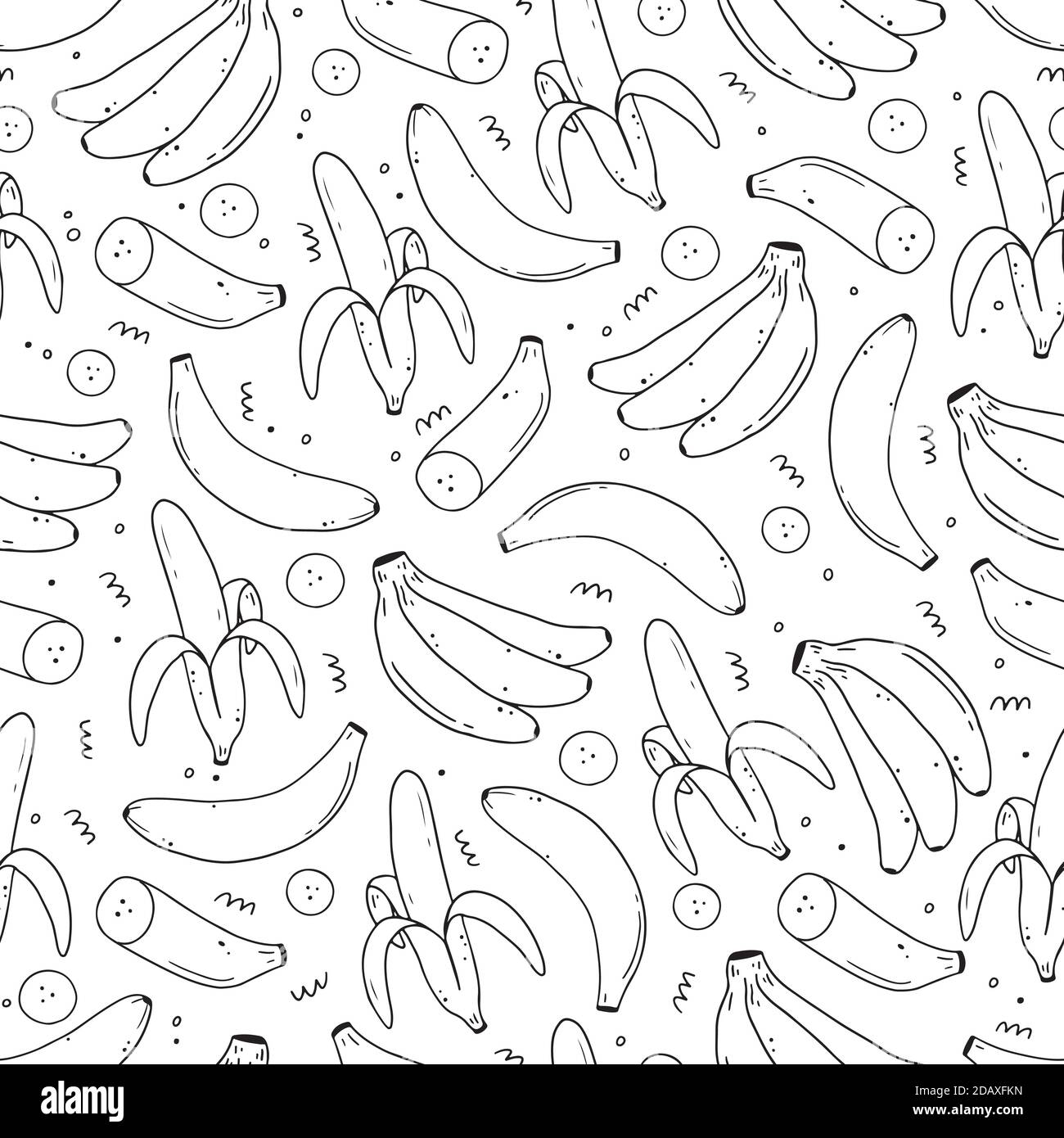 Seamless pattern of hand drawn banana fruit. Doodle sketch line style ...
