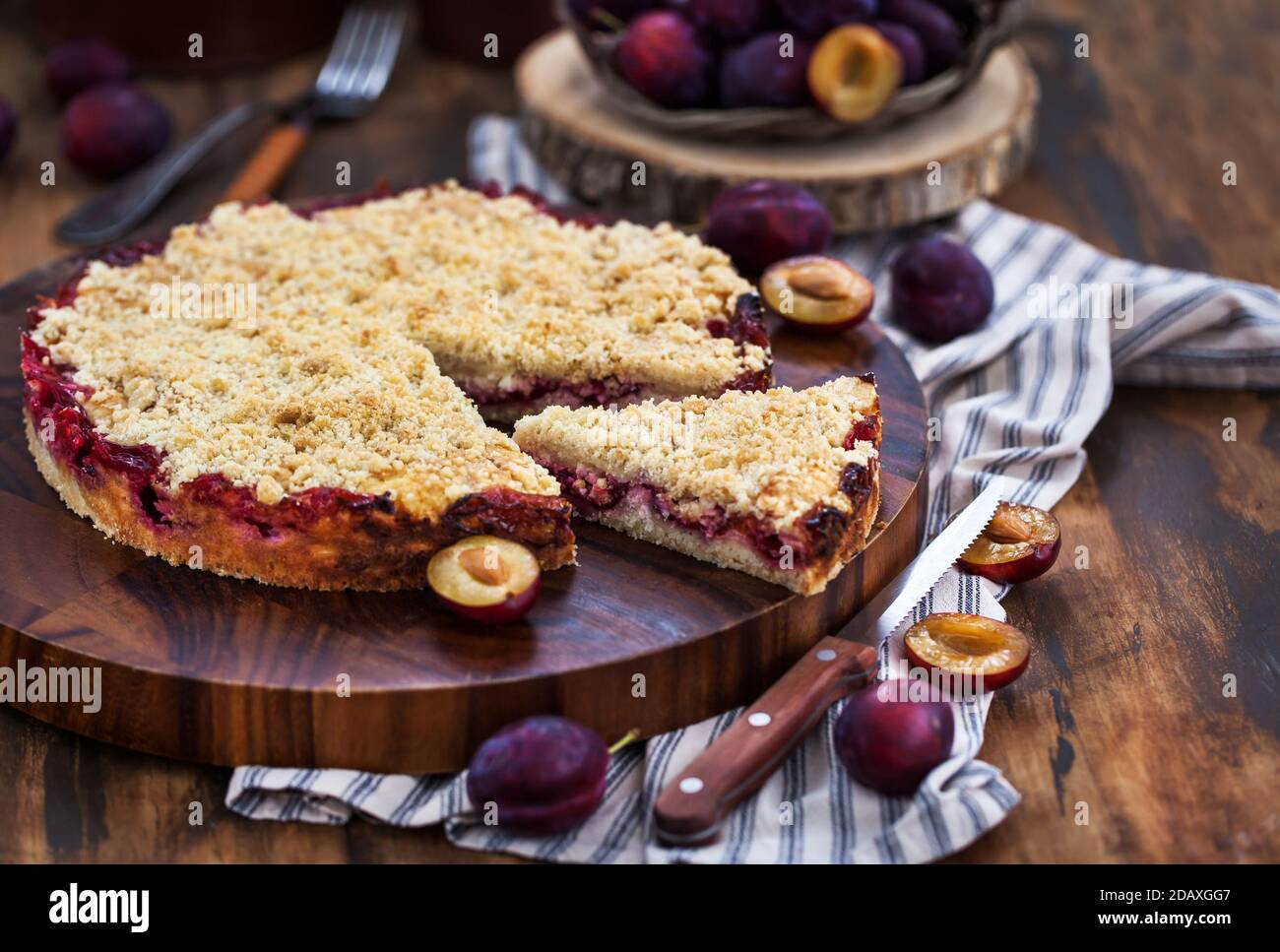 Homemade plum crumble cake Stock Photo - Alamy