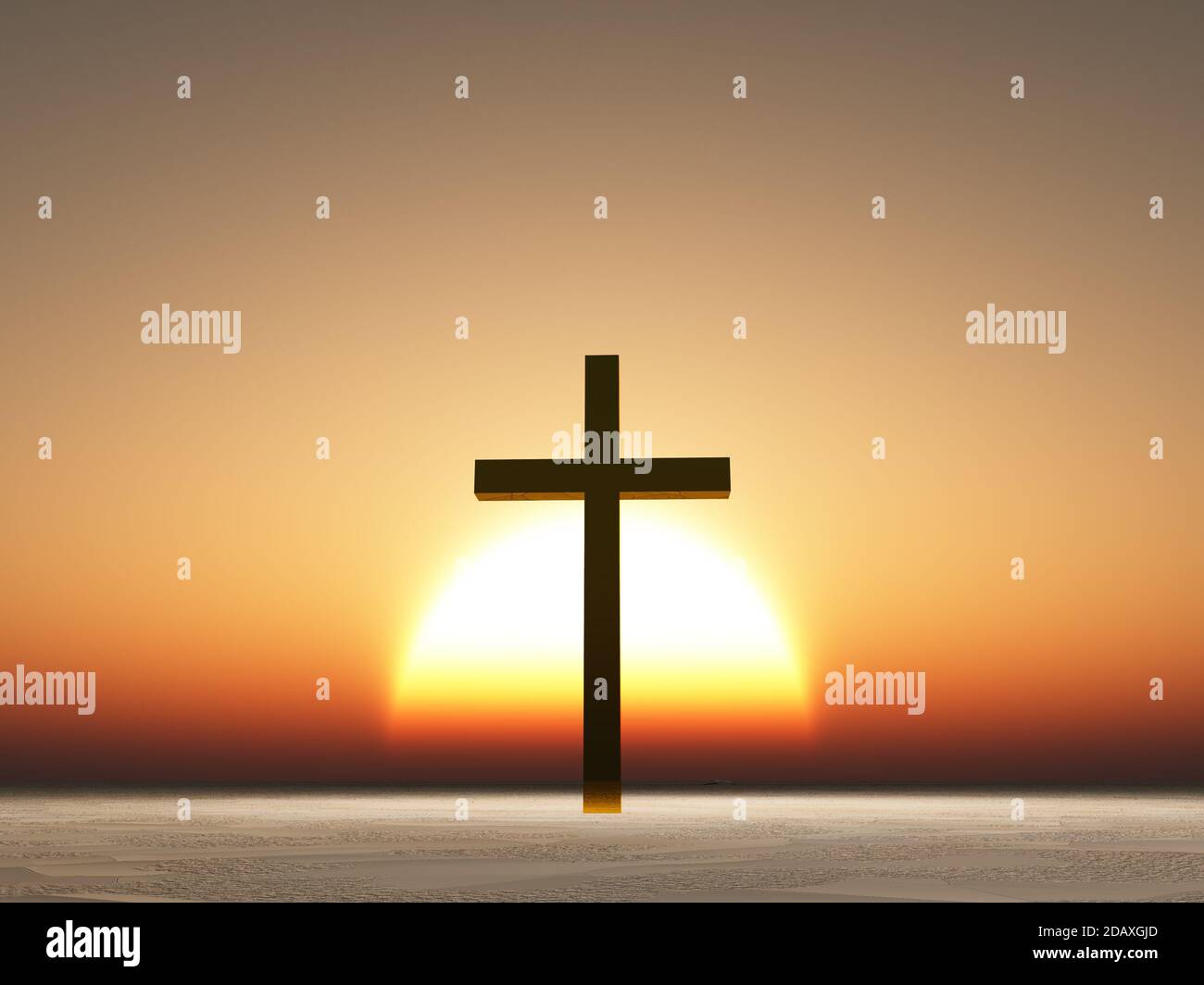 Sunset or sunrise with cross. 3D rendering Stock Photo - Alamy
