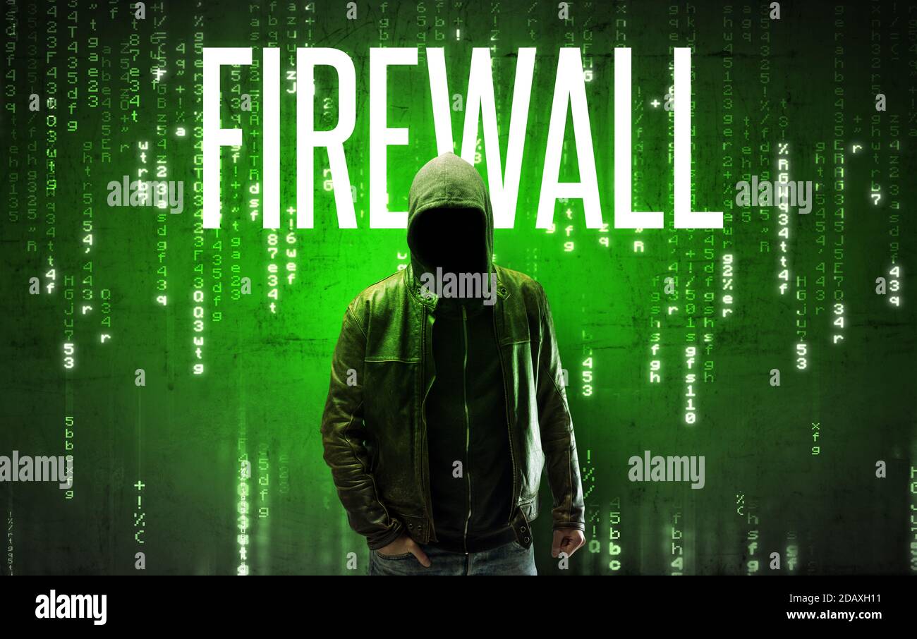 Faceless hacker with FIREWALL inscription, hacking concept Stock Photo ...