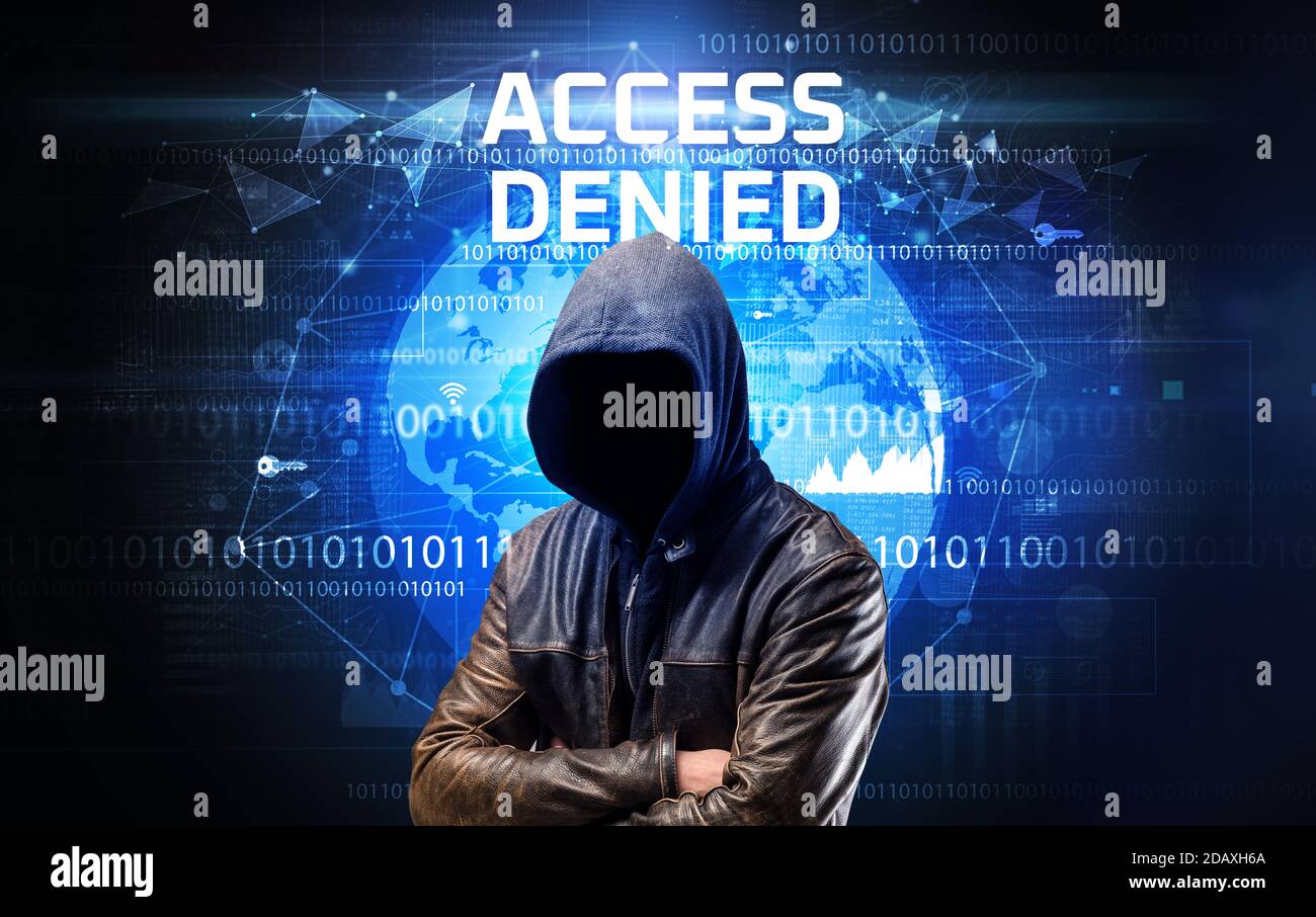 Faceless hacker at work with ACCESS DENIED inscription, Computer security concept Stock Photo ...