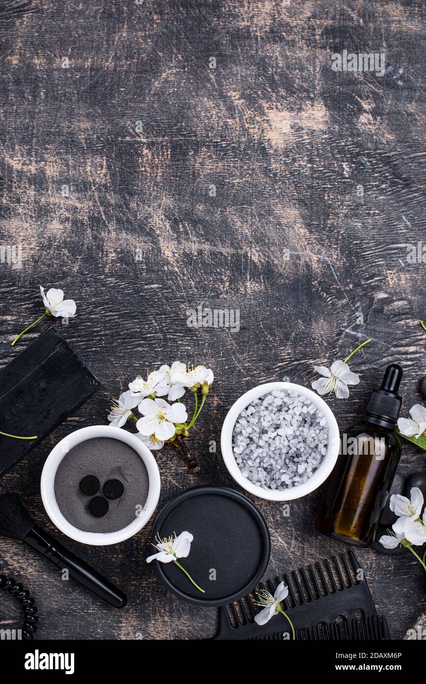 Set of black charcoal detox cosmetics Stock Photo - Alamy