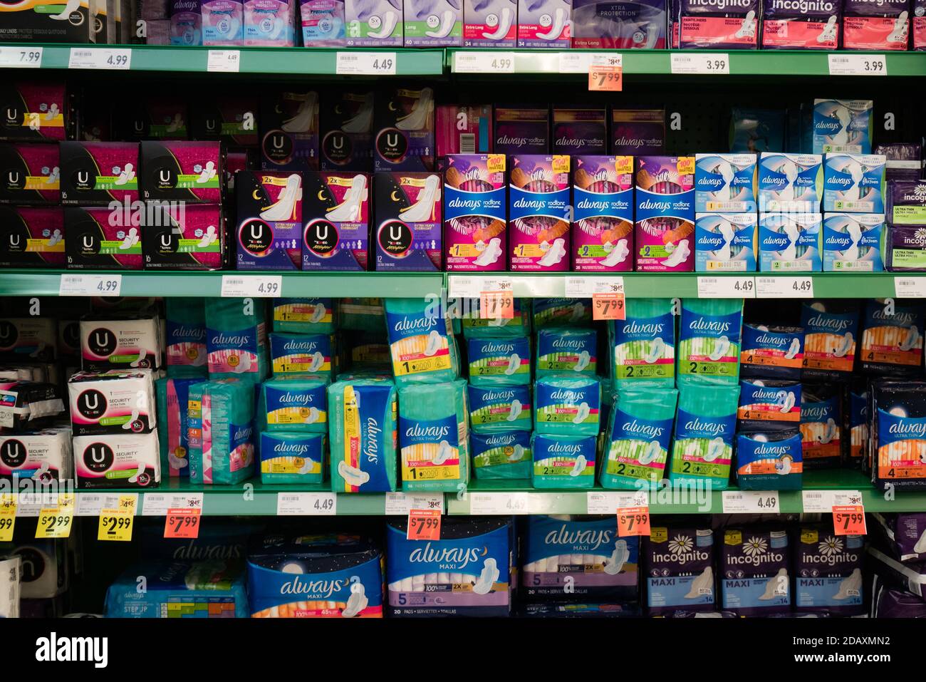 Menstrual pads on supermarket shelf Stock Photo - Alamy