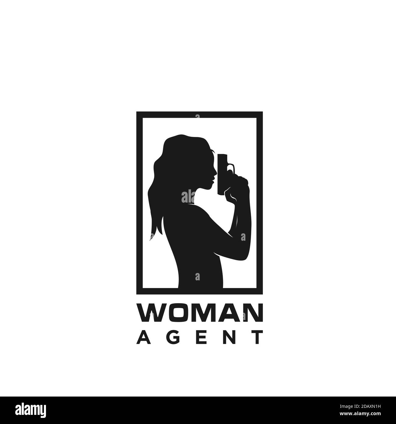 Silhouette Woman holding a weapon for Agent spy logo design Stock ...