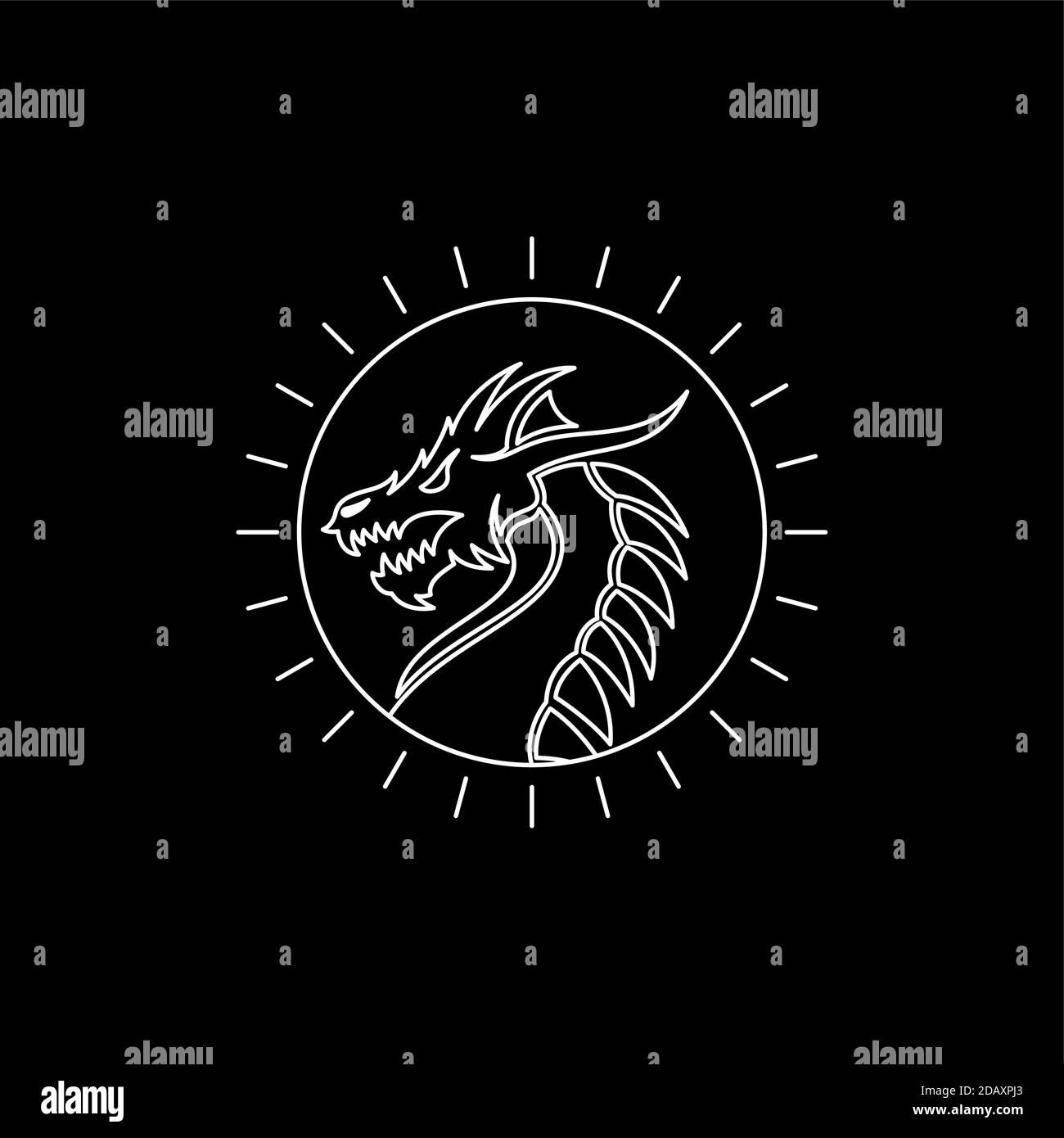 Line art Sunlight with Chinese dragon snake Monster Medallion Emblem ...