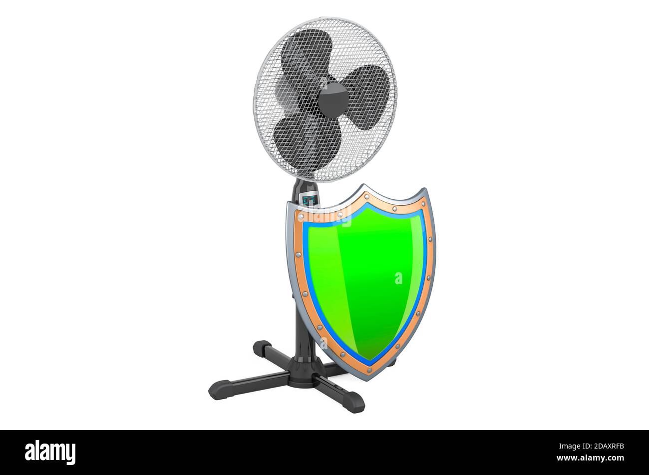 Standing pedestal fan with shield, 3D rendering Stock Photo - Alamy