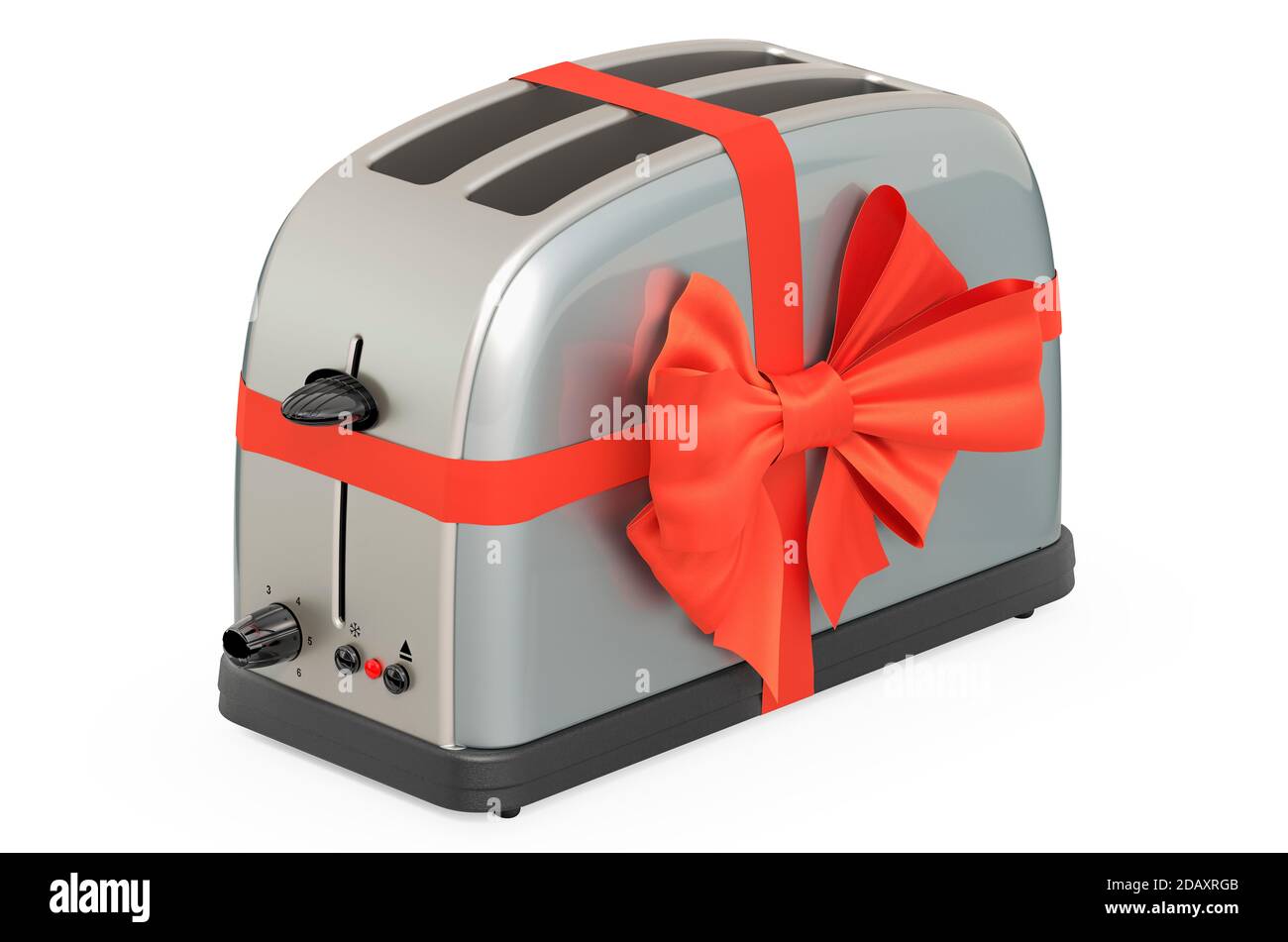 Toaster with ribbon and bow, gift concept. 3D rendering isolated on ...
