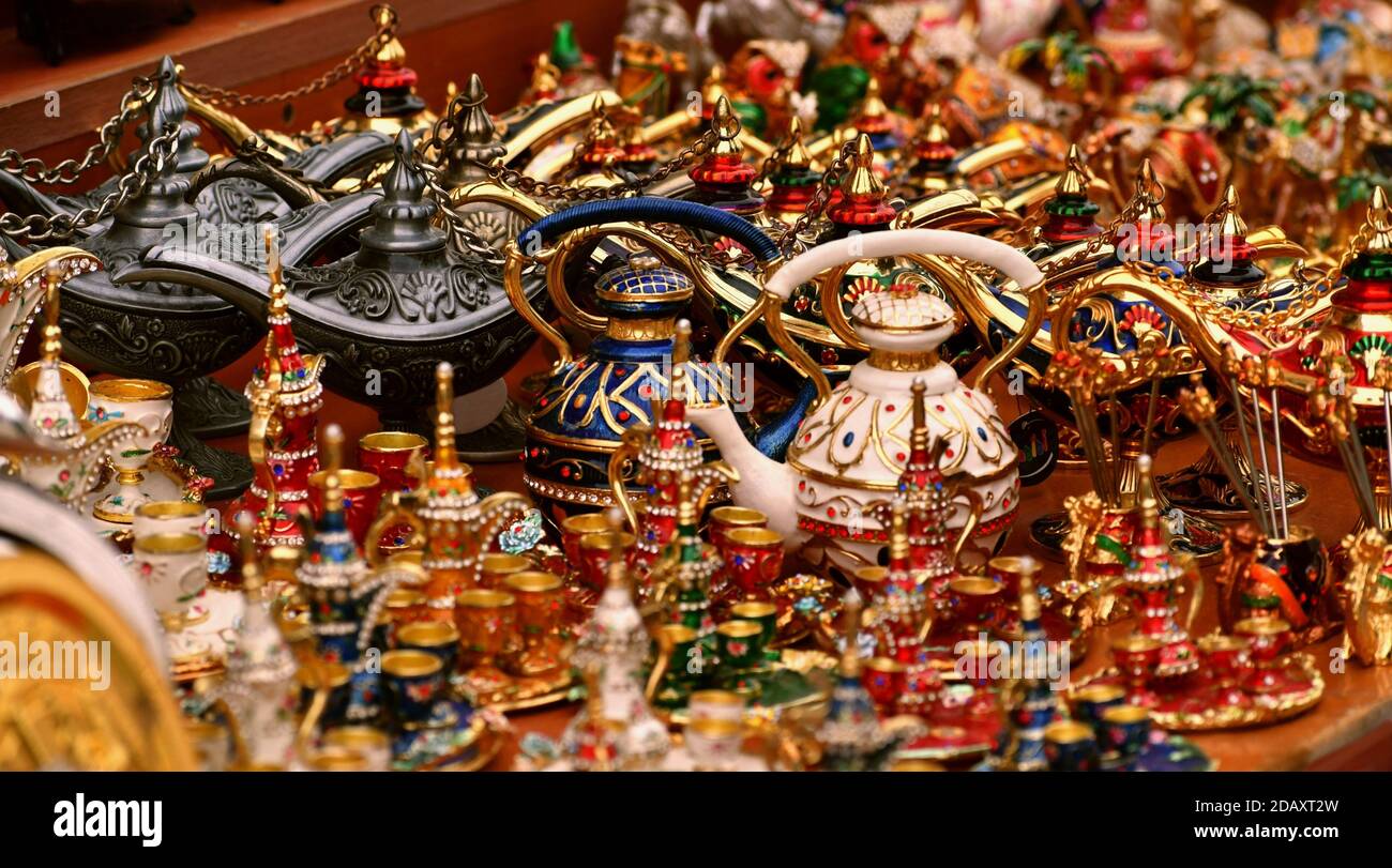 Eastern pitchers stand on a shelf Stock Photo - Alamy