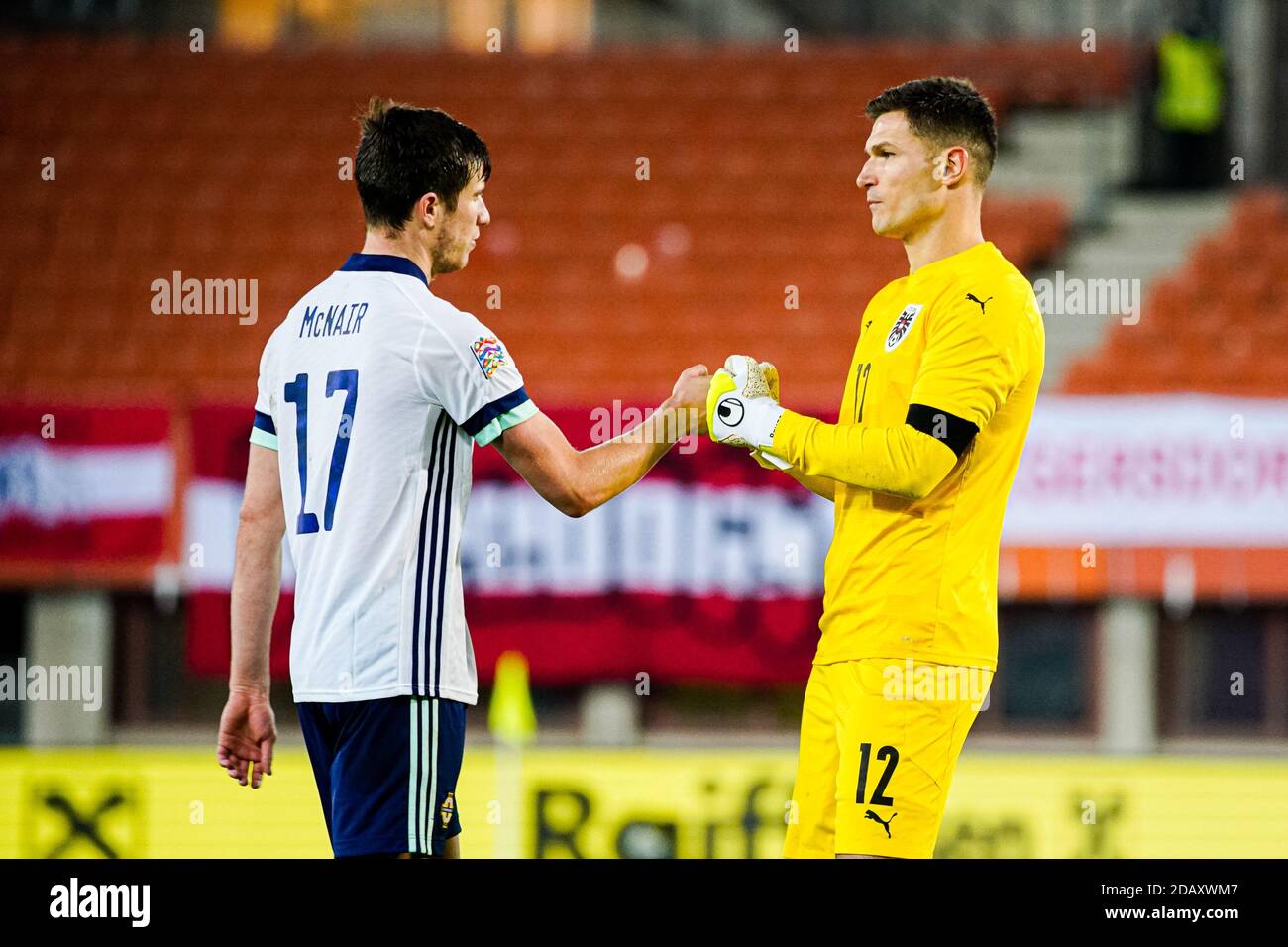 Northern Ireland's Paddy McNair (left) and Pavao Pervan after the UEFA ...