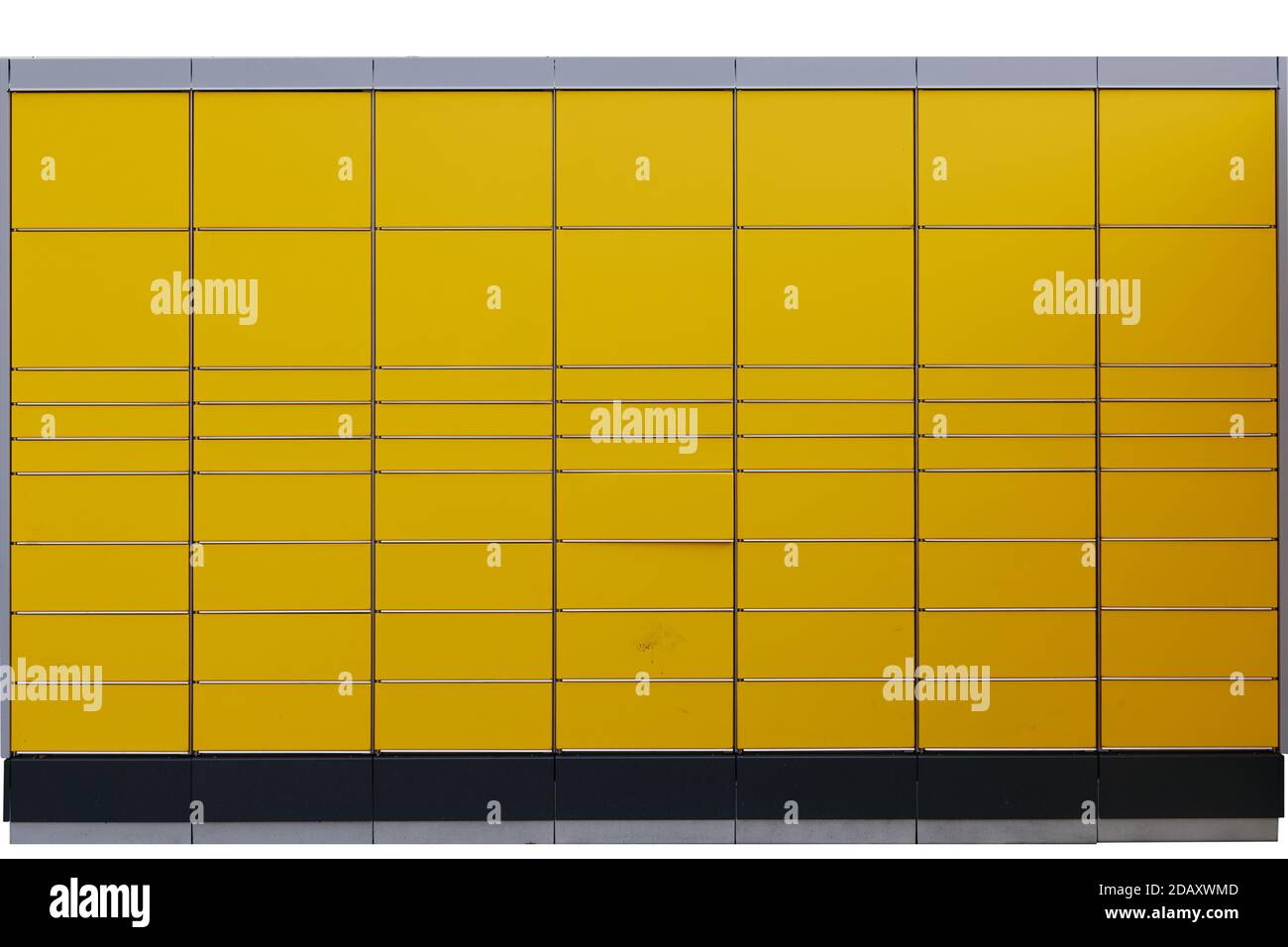 Isolated yellow parcel pick up station or Packing station on white ...