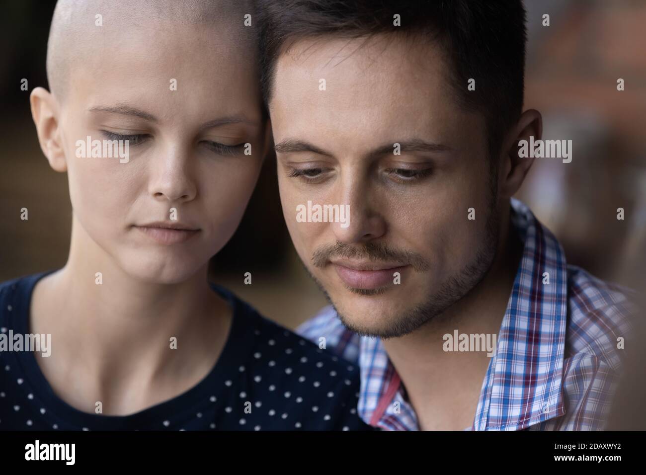 Upset woman ill with cancer sharing feelings with understanding husband ...