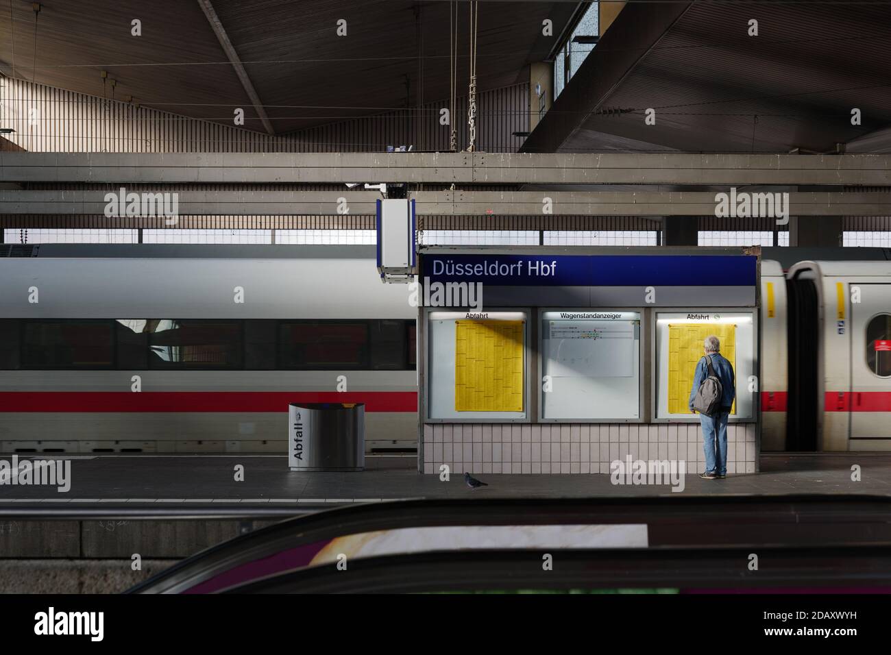 Male traveler with backpack check train timetable and schedule on ...