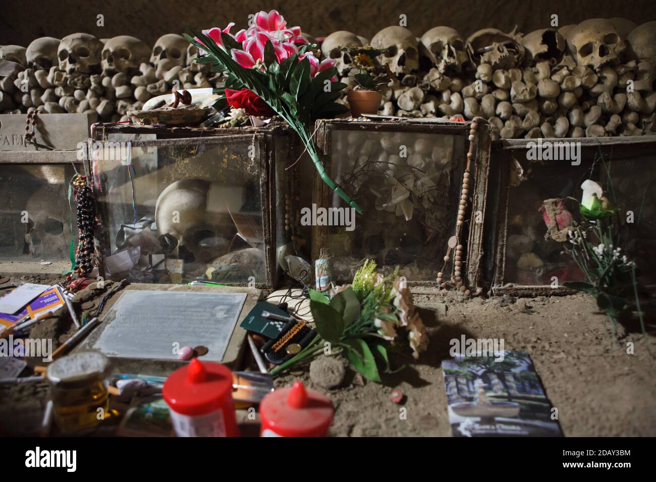 Boxed human skull known as the Capitan (Capitano) surrounded by ...