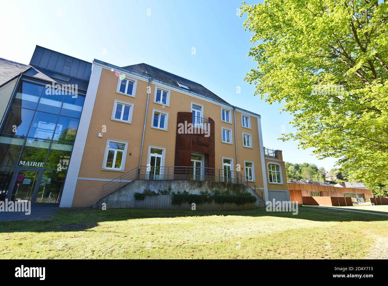 Illustration picture shows town hall and Parc du Chatelet in Habay ...