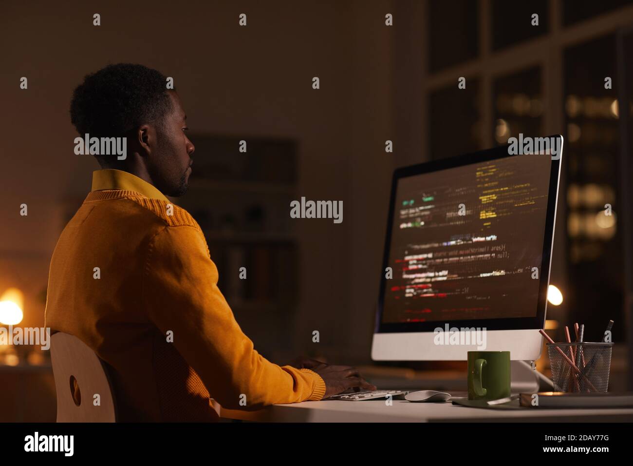 Side view portrait of contemporary African-American man looking at ...